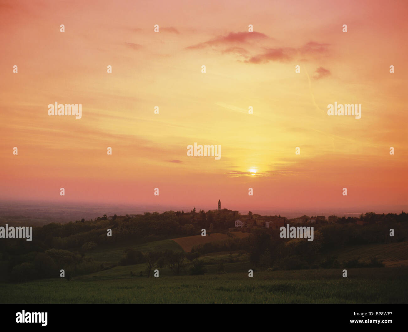 Sunset Over Village, Italy Stock Photo - Alamy