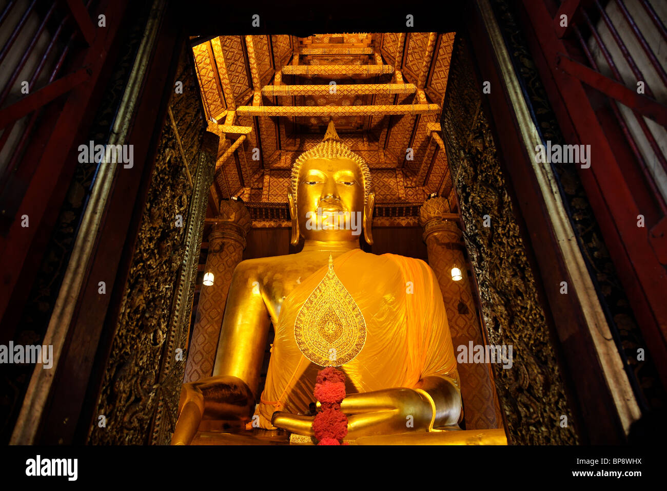 The Gold Buddha Statue at Wat Phanam Choeng. Ayuthaya, Thailand Stock ...