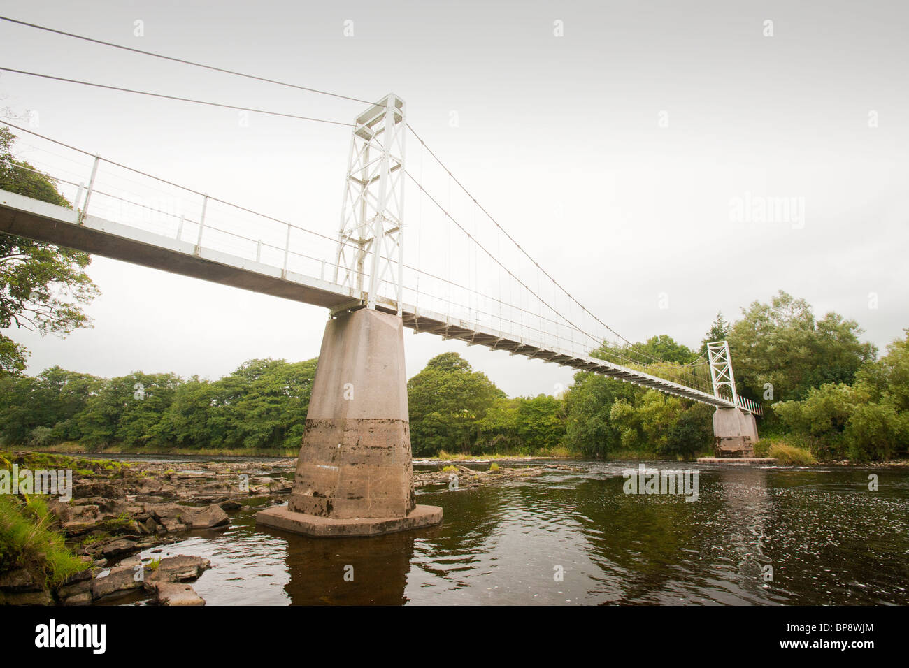Dinkley footbridge, a suspension bridge across the River Ribble near ...