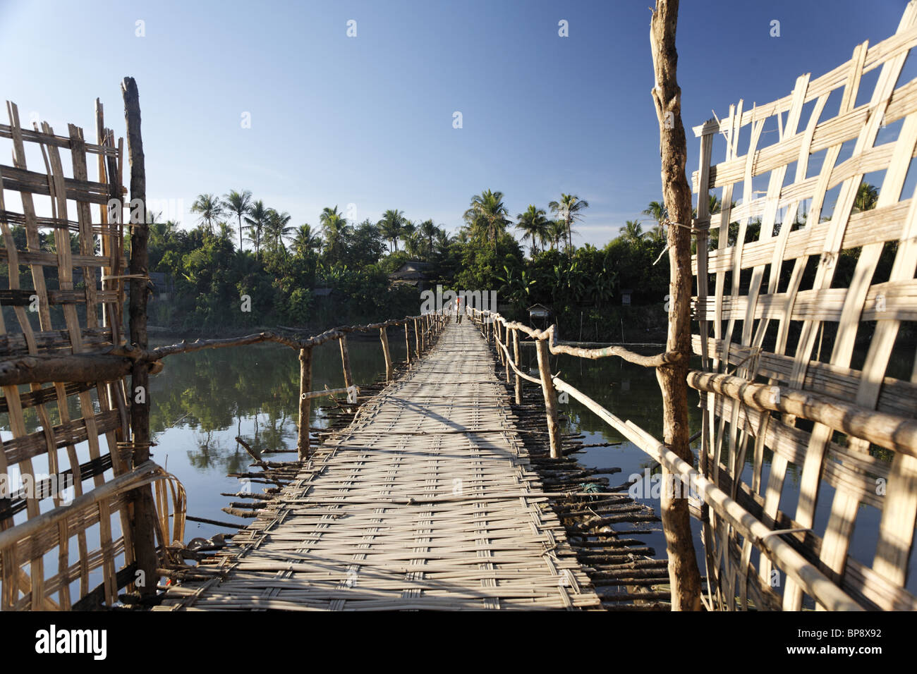 Bamboo Bridge Extending Over River, Myanmar Stock Photo - Alamy