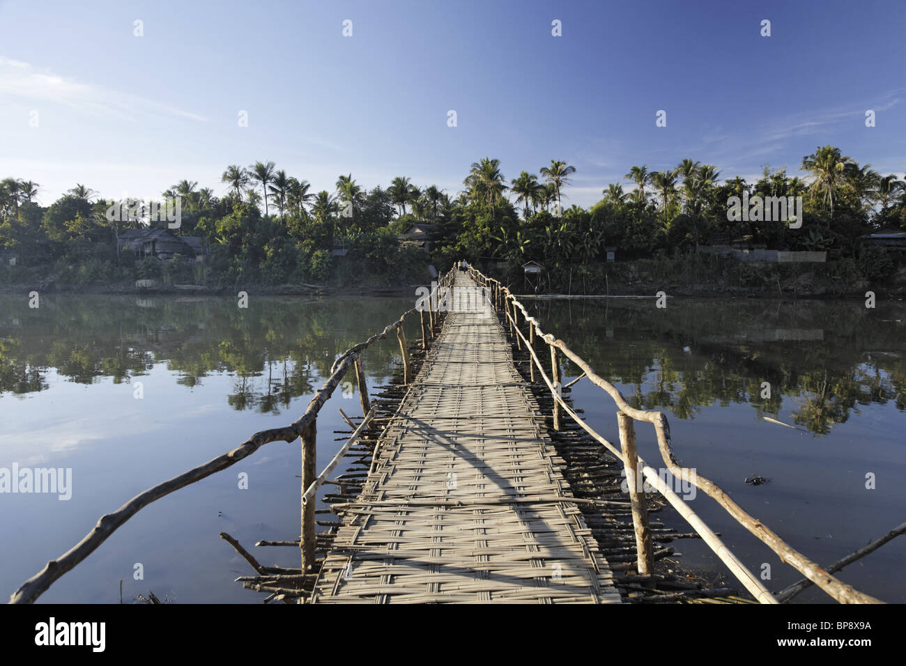 Bamboo Bridge Extending Over River, Myanmar Stock Photo - Alamy