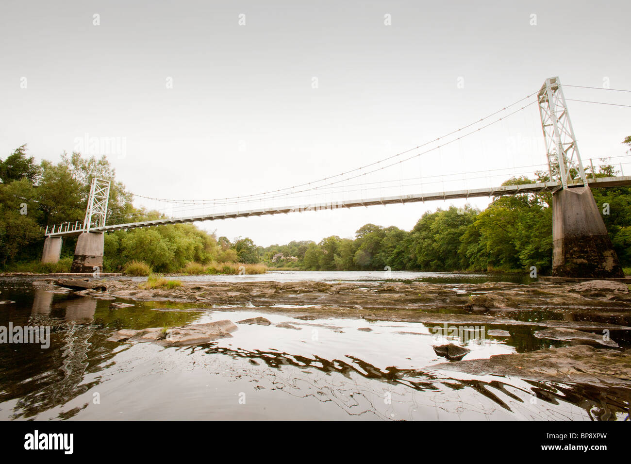 Dinkley footbridge, a suspension bridge across the River Ribble near ...