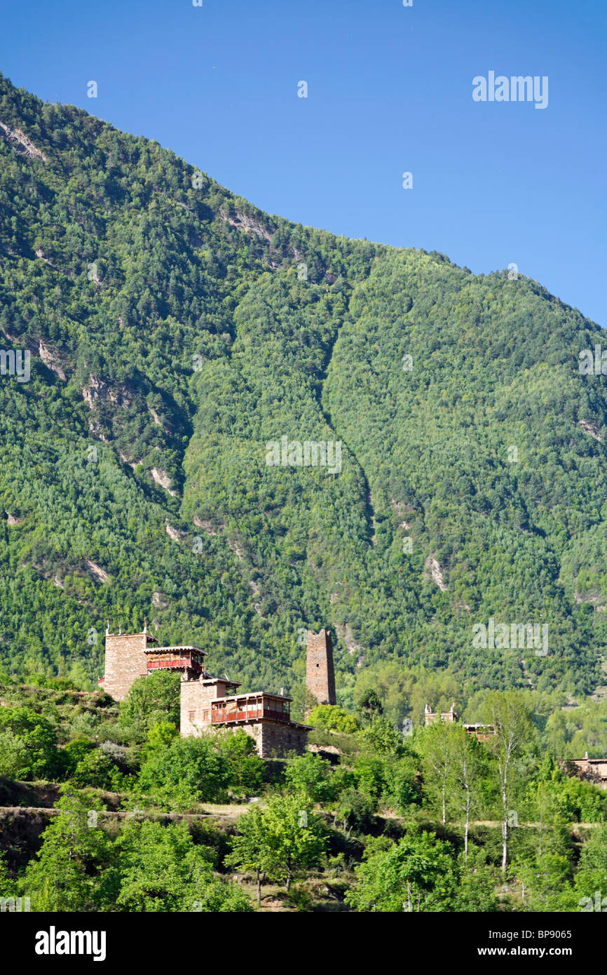 A Farm Village and a Watchtower. Sichuan Province, China Stock Photo ...