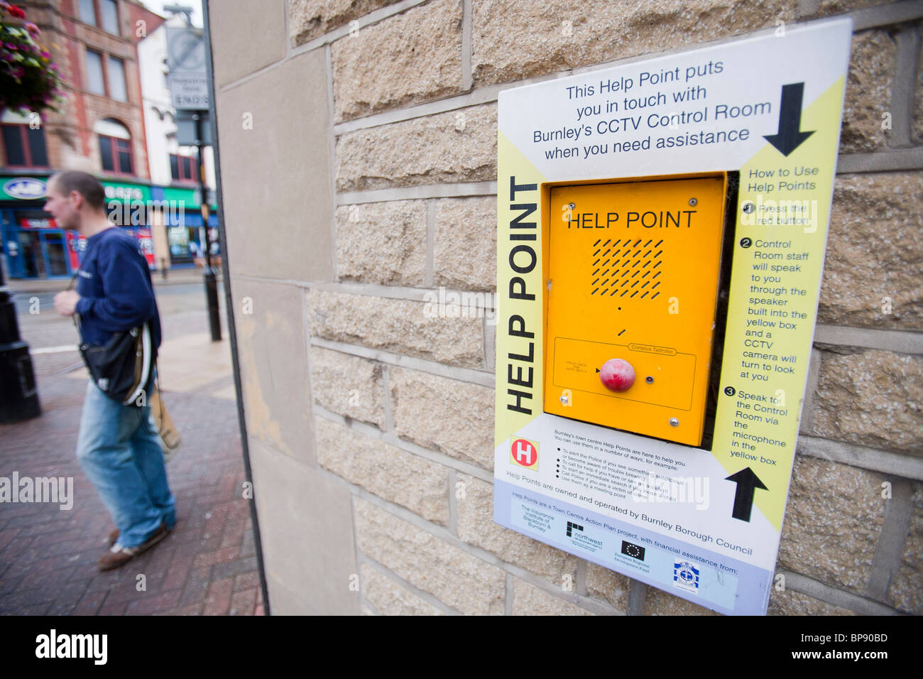 A help point linked to Burnley's CCTV surveilance centre, Lancashire ...