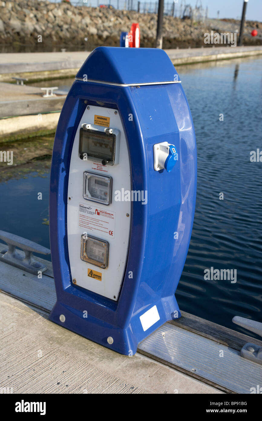 marine electricity power point on a pontoon jetty in a marina in the uk ...