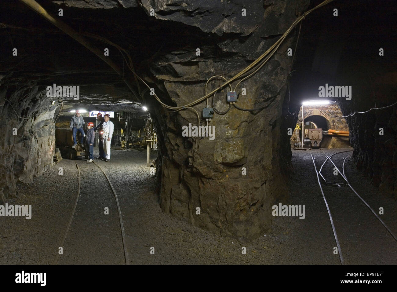 Guided tour in underground mine, pit railway, Barsinghausen, Deister ...