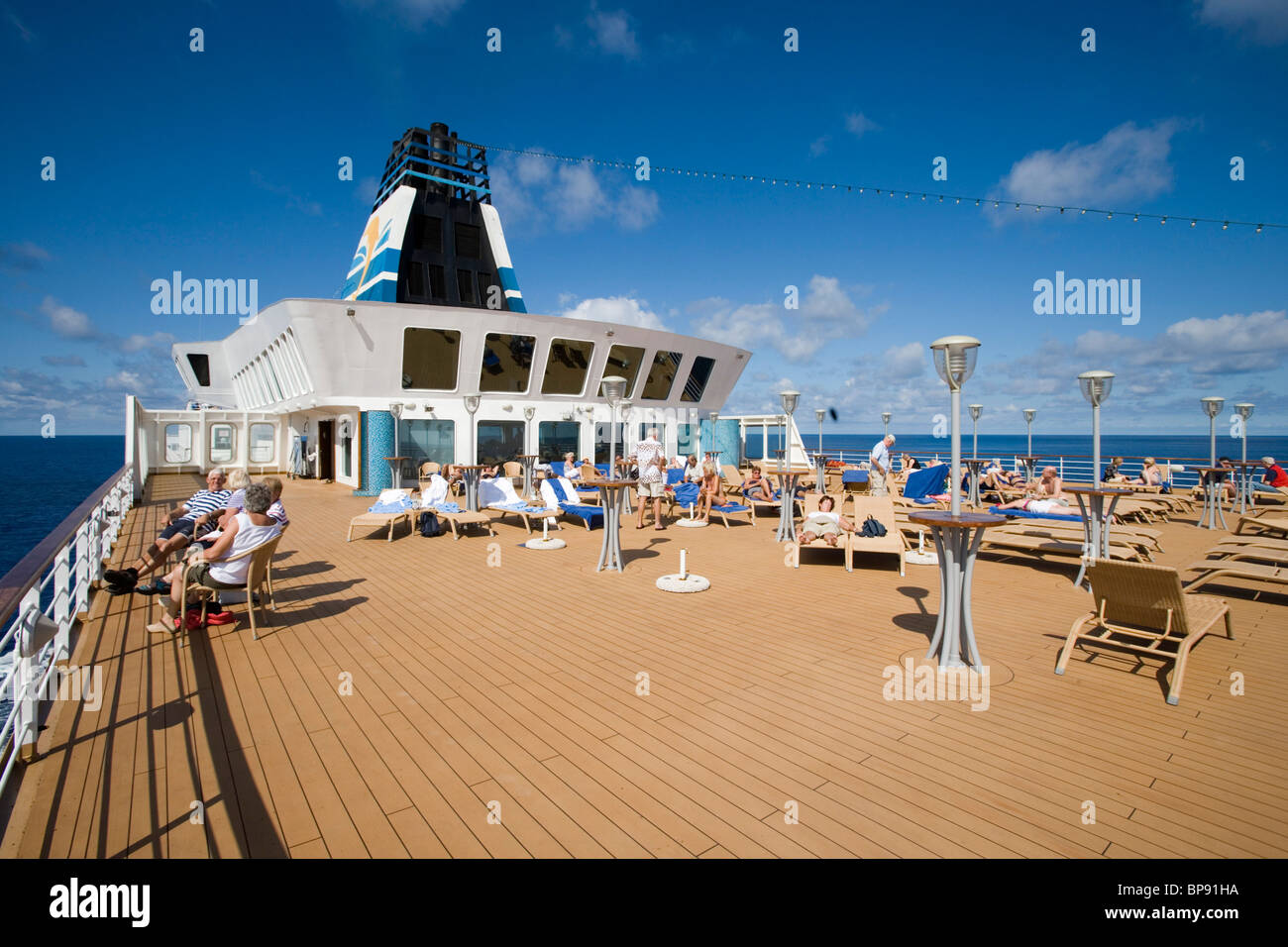 Sundeck aboard Cruiseship MS Delphin Voyager, Atlantic Ocean, near ...