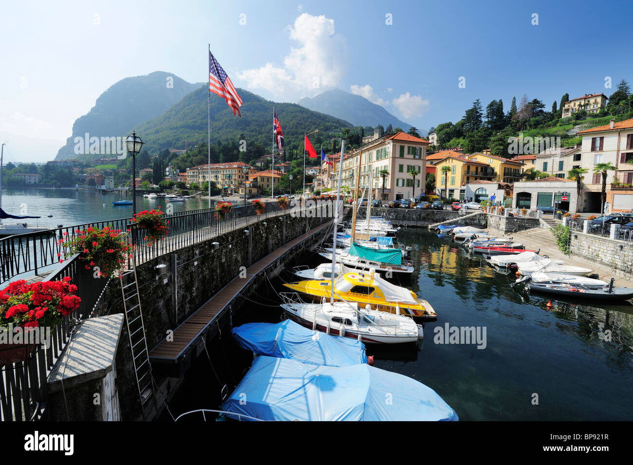 Marina and lakeside promenade at Lake Como, Menaggio, Lombardy, Italy ...