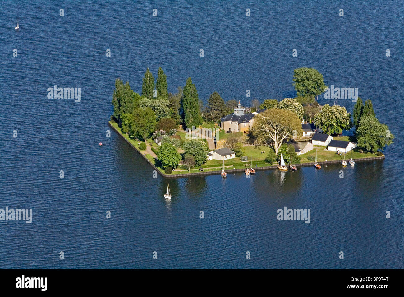aerial photo of Wilhelmstein island in lake Steinhude, sailing boat ...