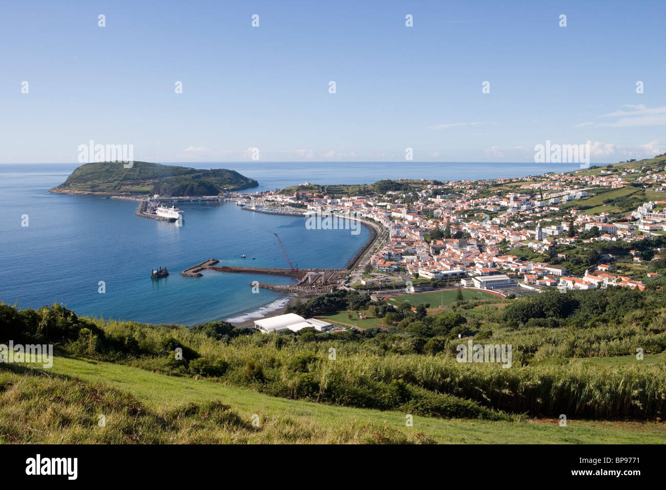 View over the city and Horta Harbour, Horta, Faial Island, Azores ...