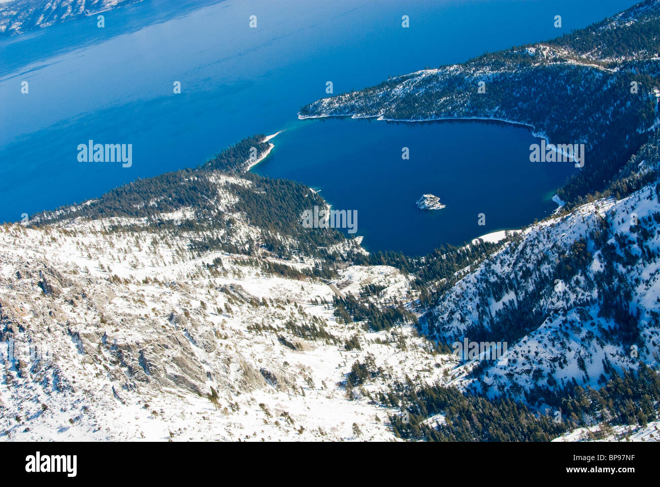 Helicopter ride aerial view lake mountains aerial South Lake Tahoe ...
