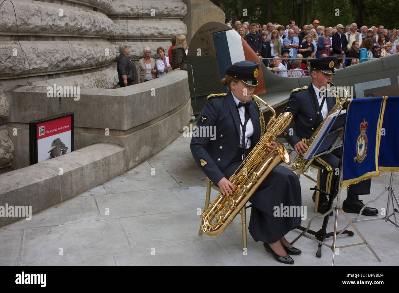 RAF musicians play near full-size Spitfire replica at the 70th ...