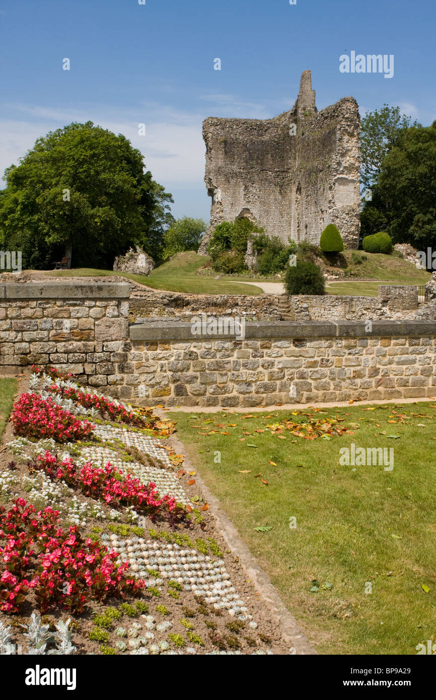 Grounds of Château de Domfront, with ruined castle in the background ...