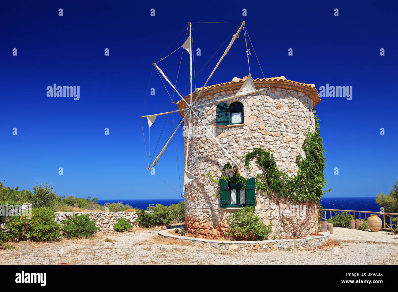 Windmill on Zakynthos island, Greece Stock Photo - Alamy