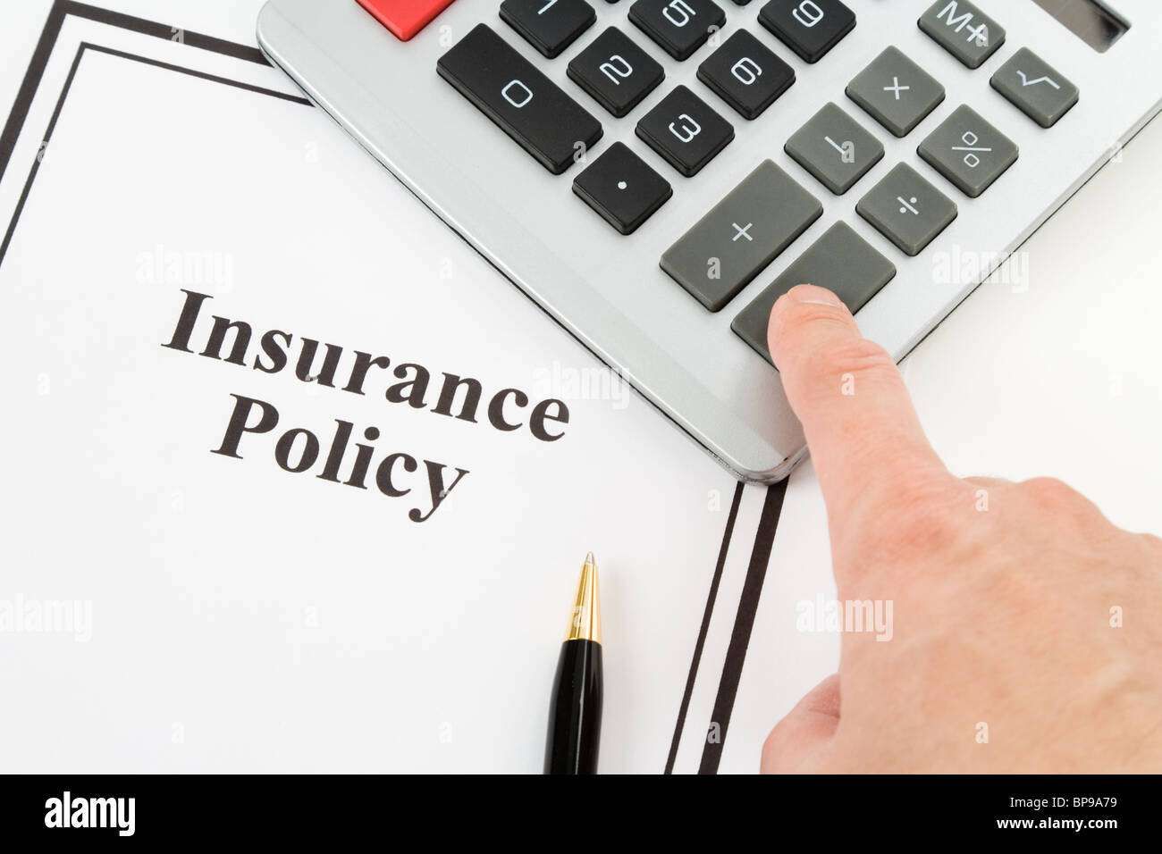 Document of Insurance Policy and calculator, for background Stock Photo ...