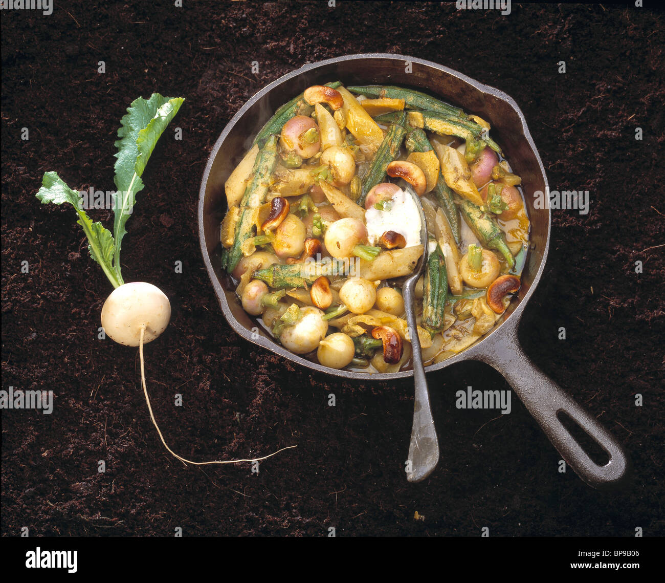 Spiced turnips with salsify, cardamoms, ginger & yoghurt in iron ...