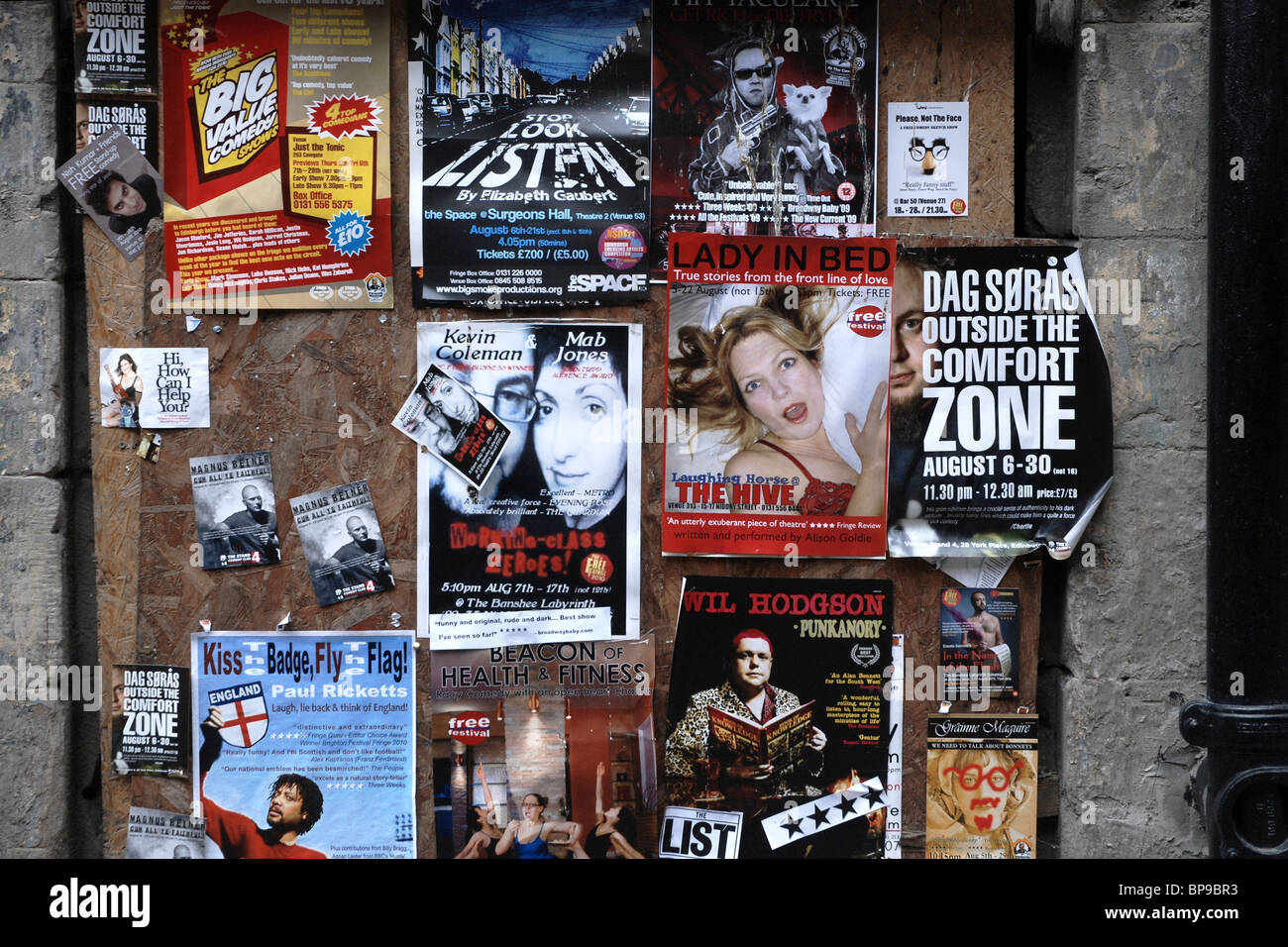 Edinburgh Fringe posters and fliers on a derelict building in the ...