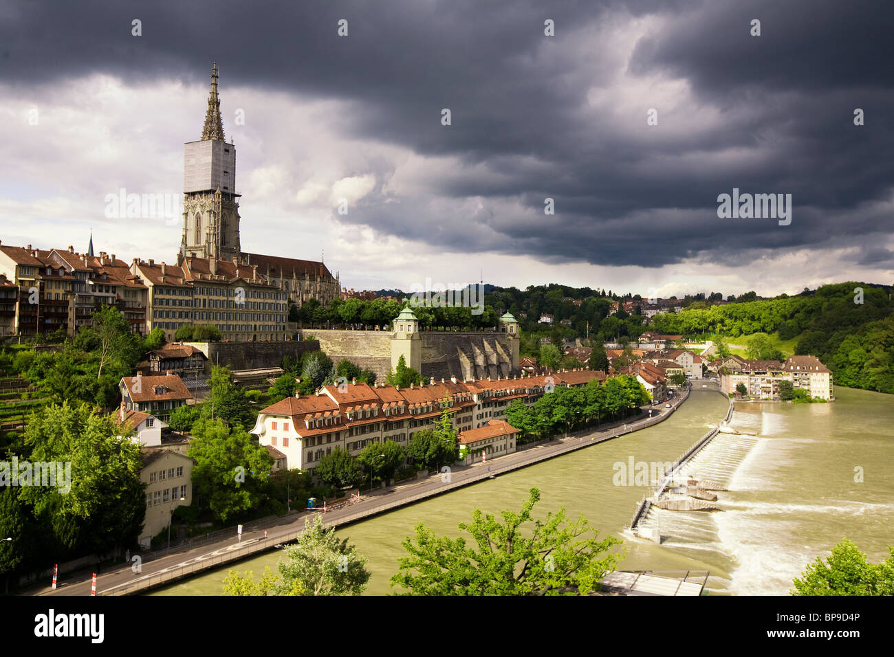 Aare River In Bern Background Shows The High Incline Of The Riverbank ...