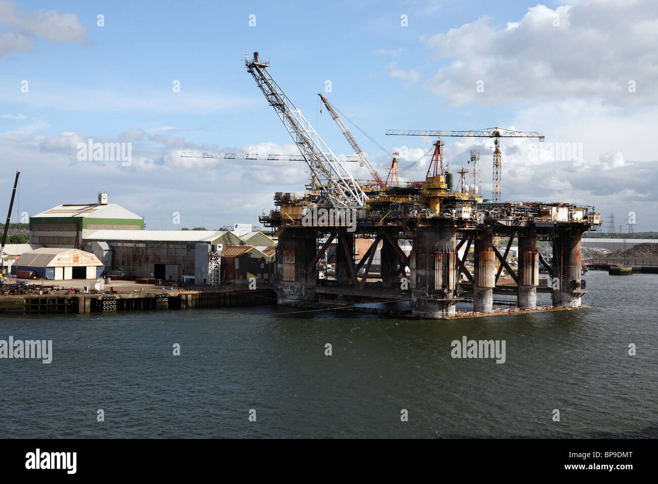An oil rig undergoing maintenance at the yard of McNulty Offshore ...