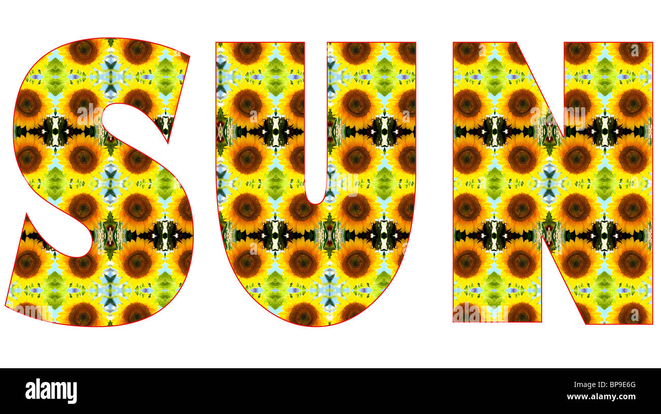 Sunflowers inserted into the word 'sun' Stock Photo - Alamy