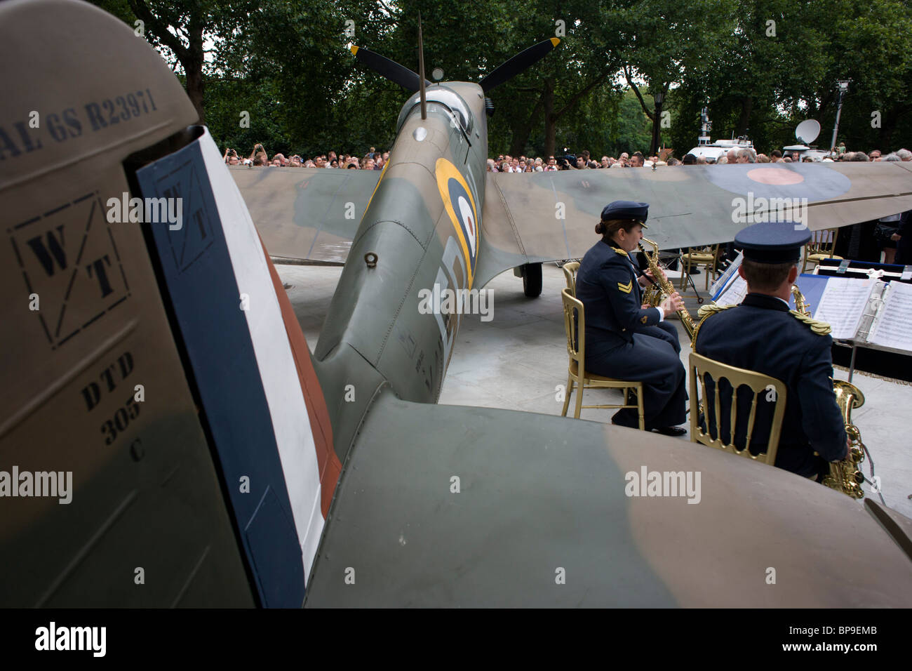 RAF musicians play near full-size Spitfire replica at the 70th ...