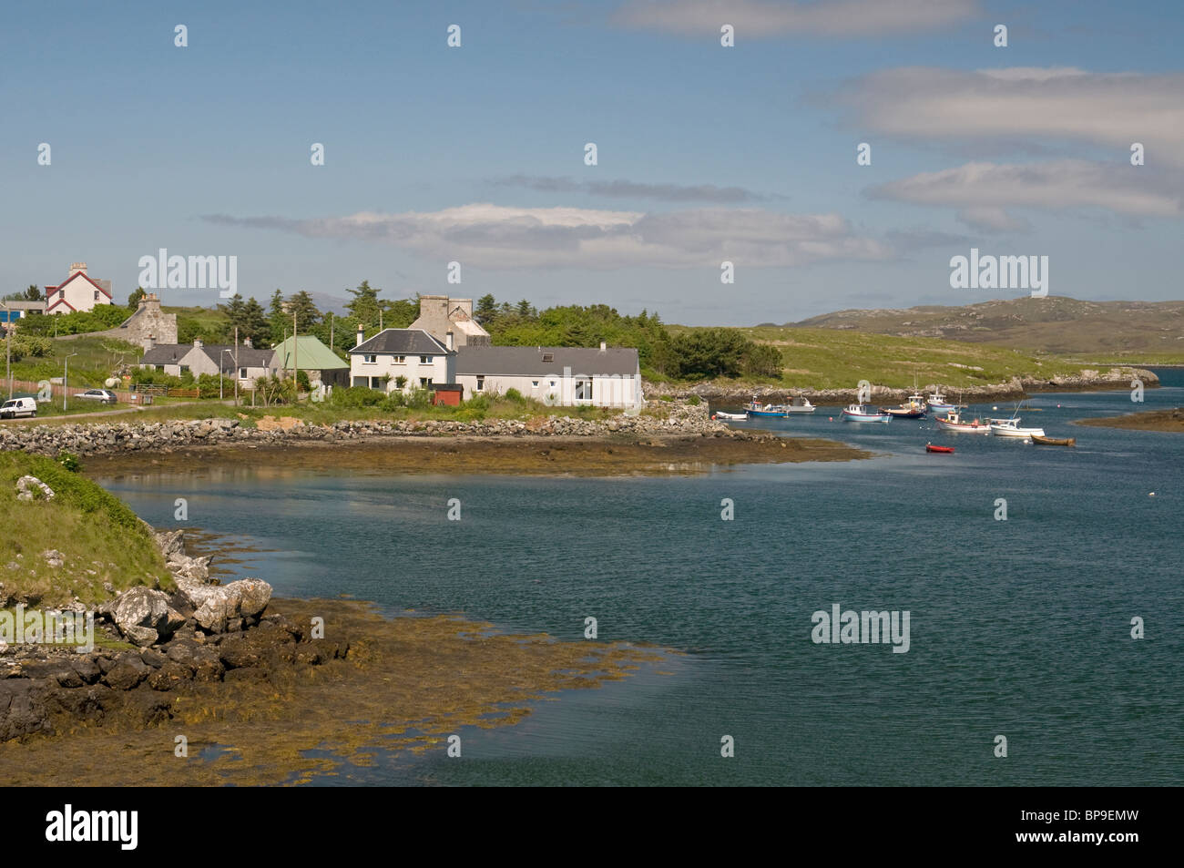 Fishing boats moored at Lochmaddy, North Uist, Outer Hebrides Stock ...