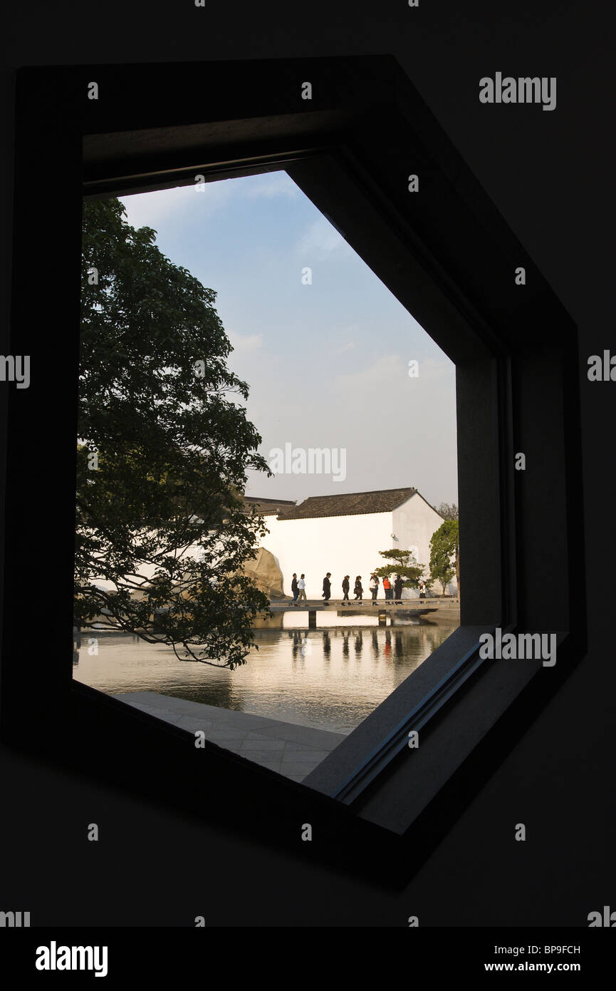 Window view of courtyard at the Suzhou Museum, Suzhou, Jiangsu, China ...