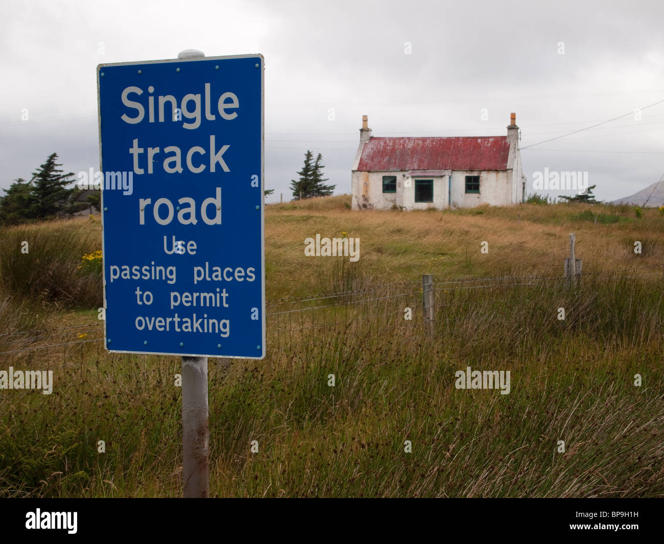 Derelict Cottage and Single Track Road Sign, North Uist Stock Photo - Alamy