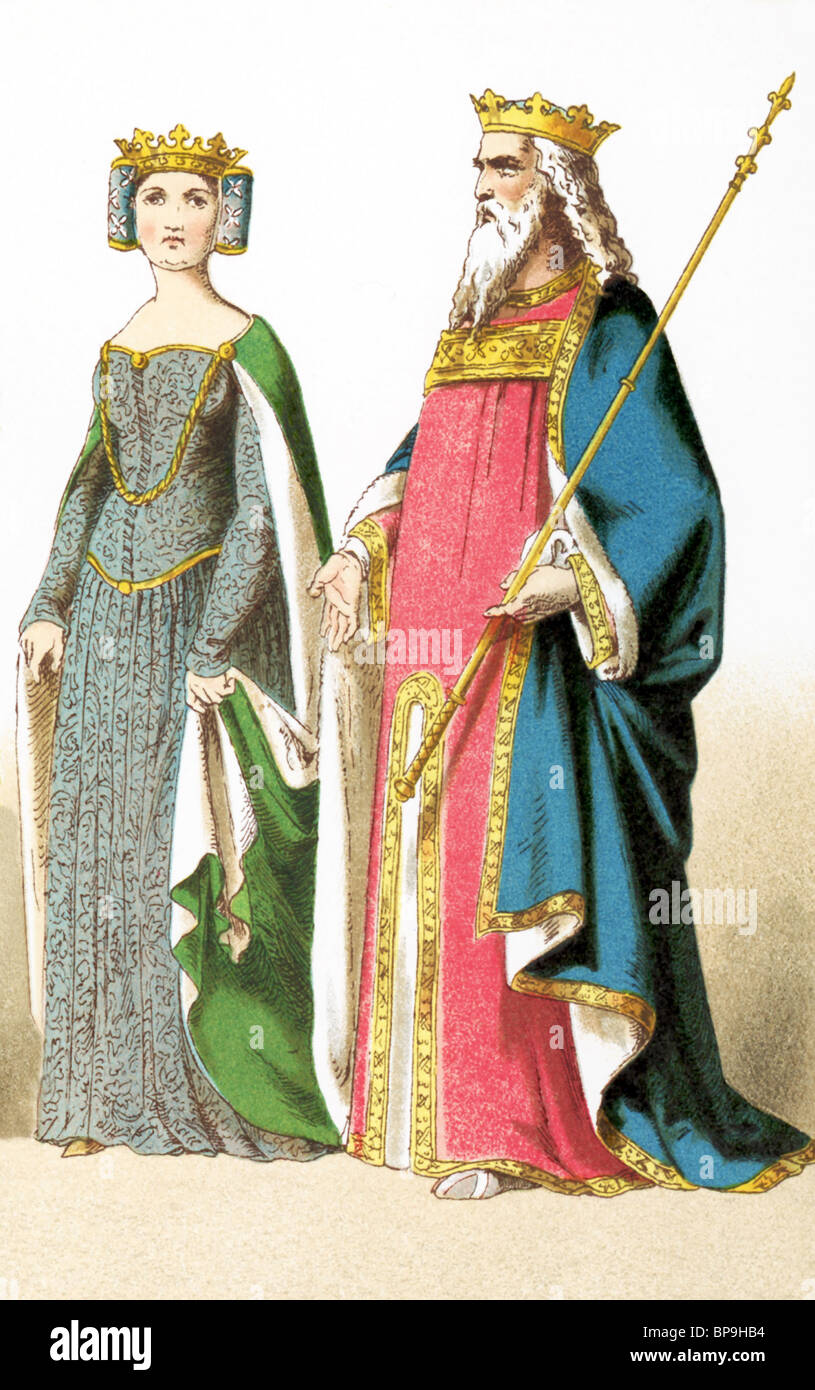 The figures, from left to right, represent: Queen Philippa (1369) and ...