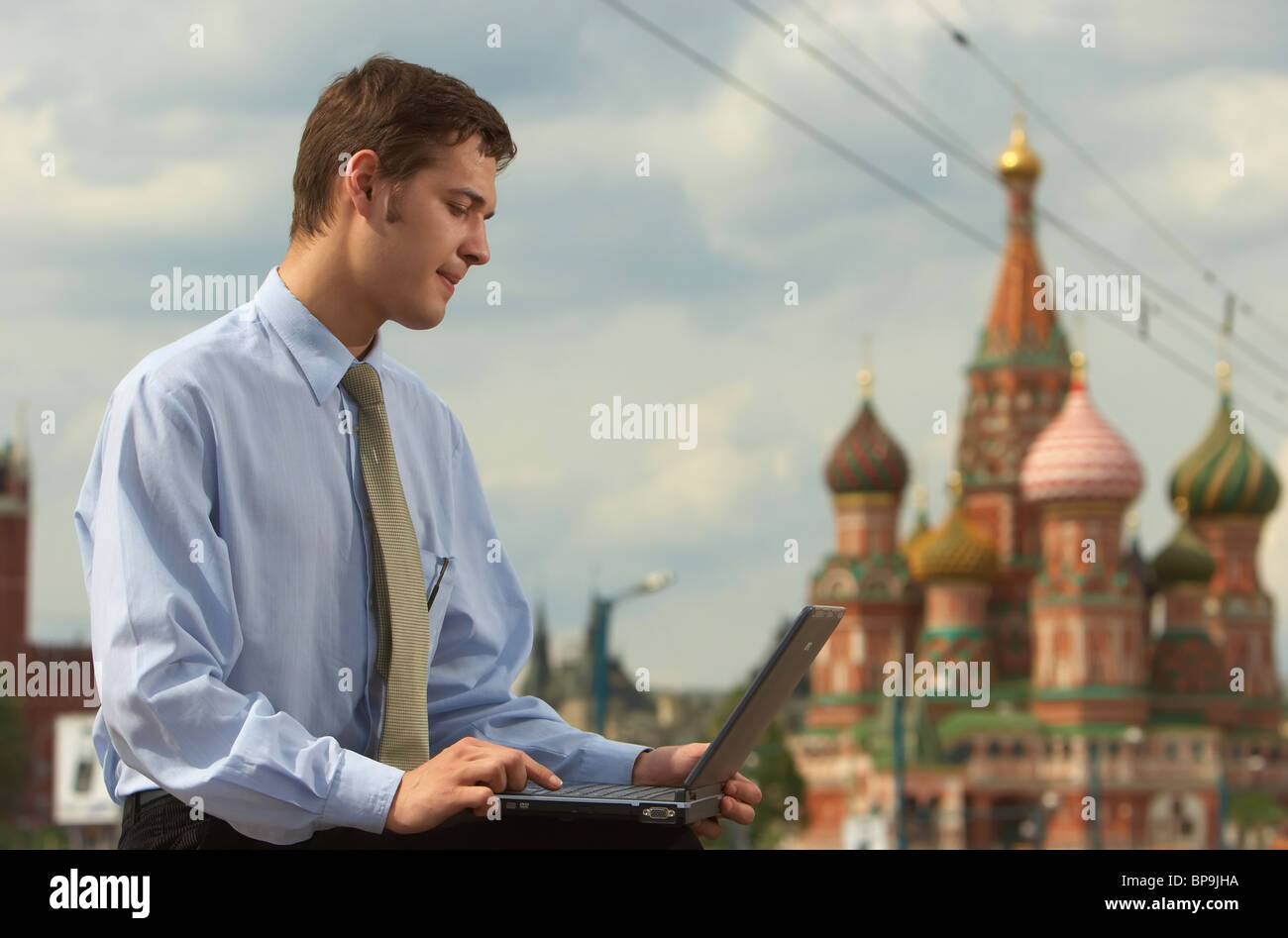 Russia. Moscow. The man with a laptop Stock Photo - Alamy