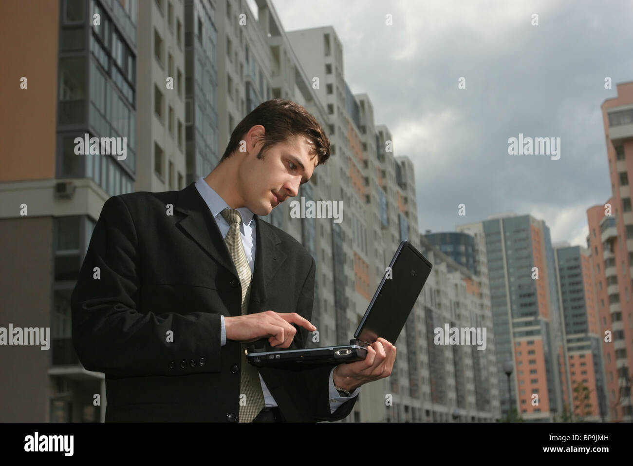 Russia. Moscow. The man with a laptop Stock Photo - Alamy