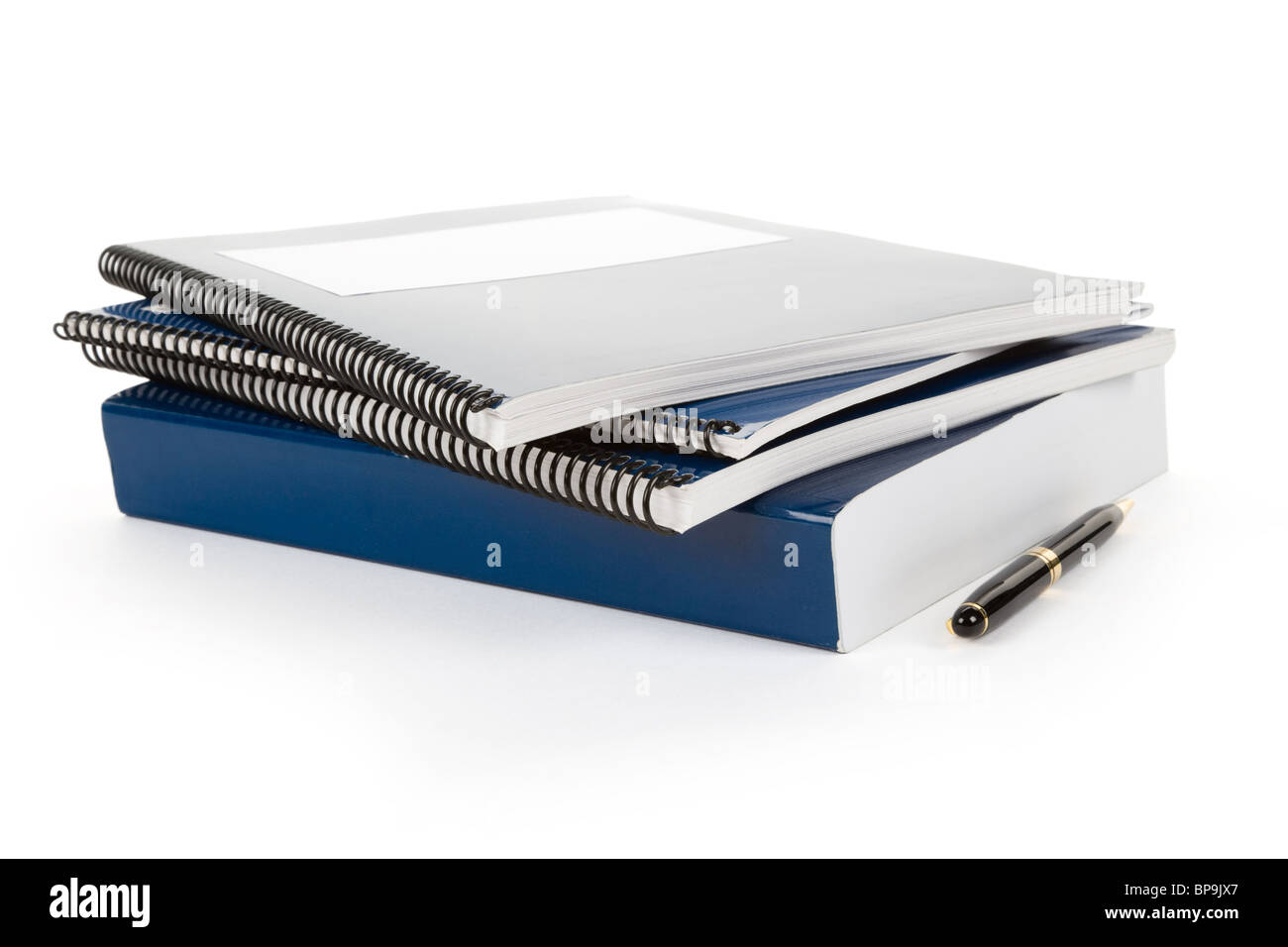 Blue school textbook, notebook or manual with white background Stock ...