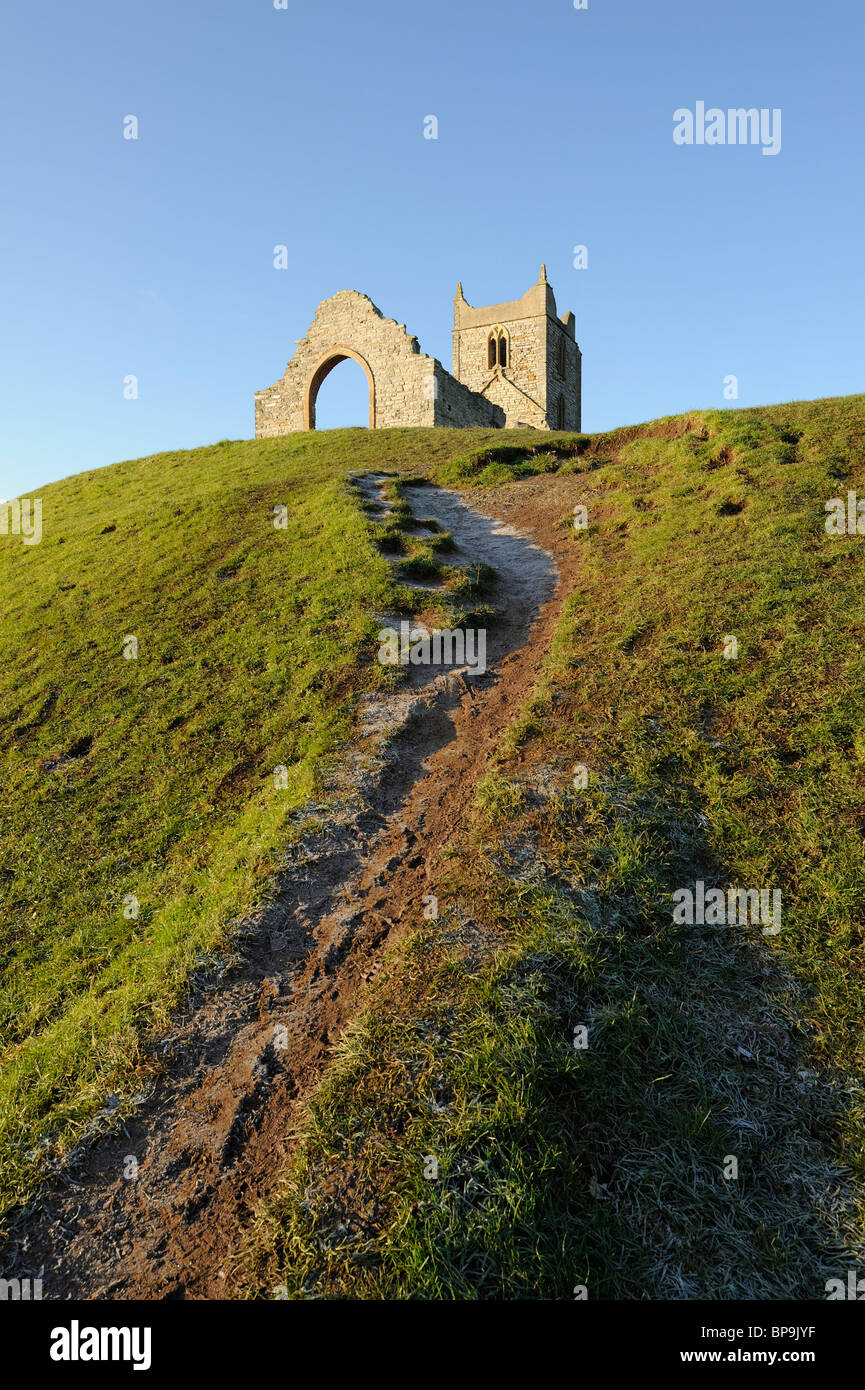 A steep footpath leading to the ruin of St Michael's at Burrow Mump ...