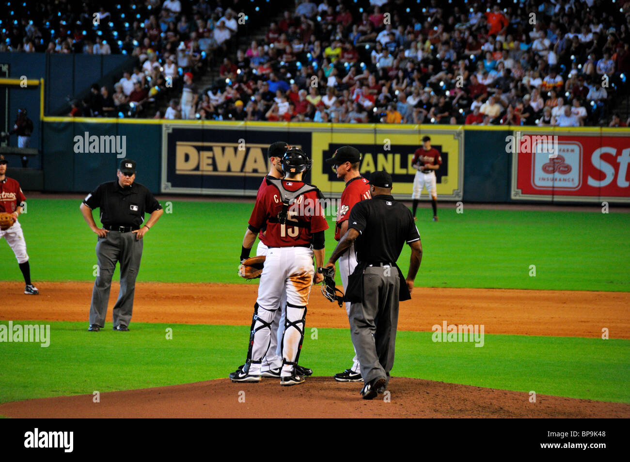 Astro players conferencing during the game. Houston, Texas, USA Stock ...