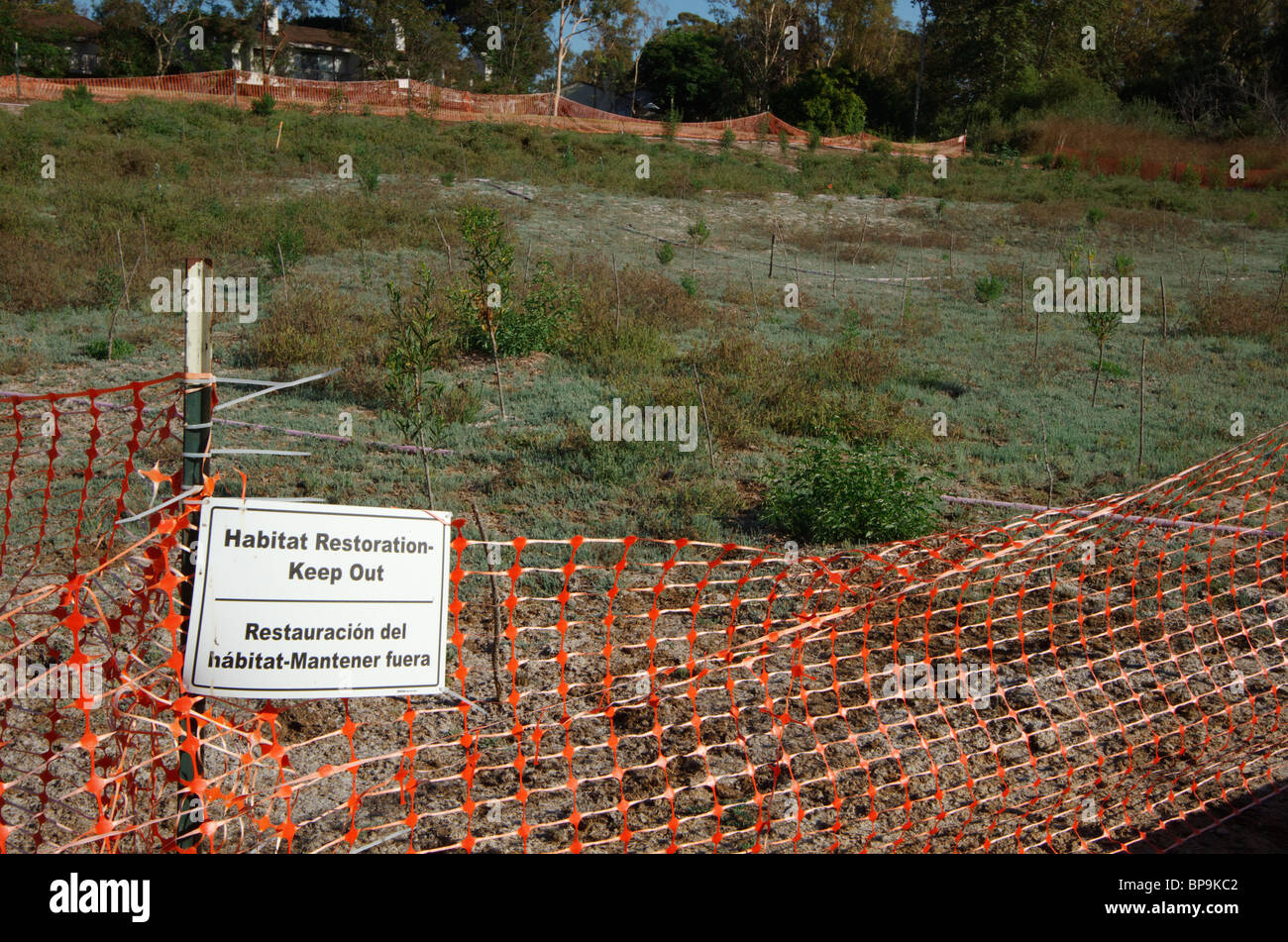 Habitat restoration Fenced-off habitat restoration area in a park in ...