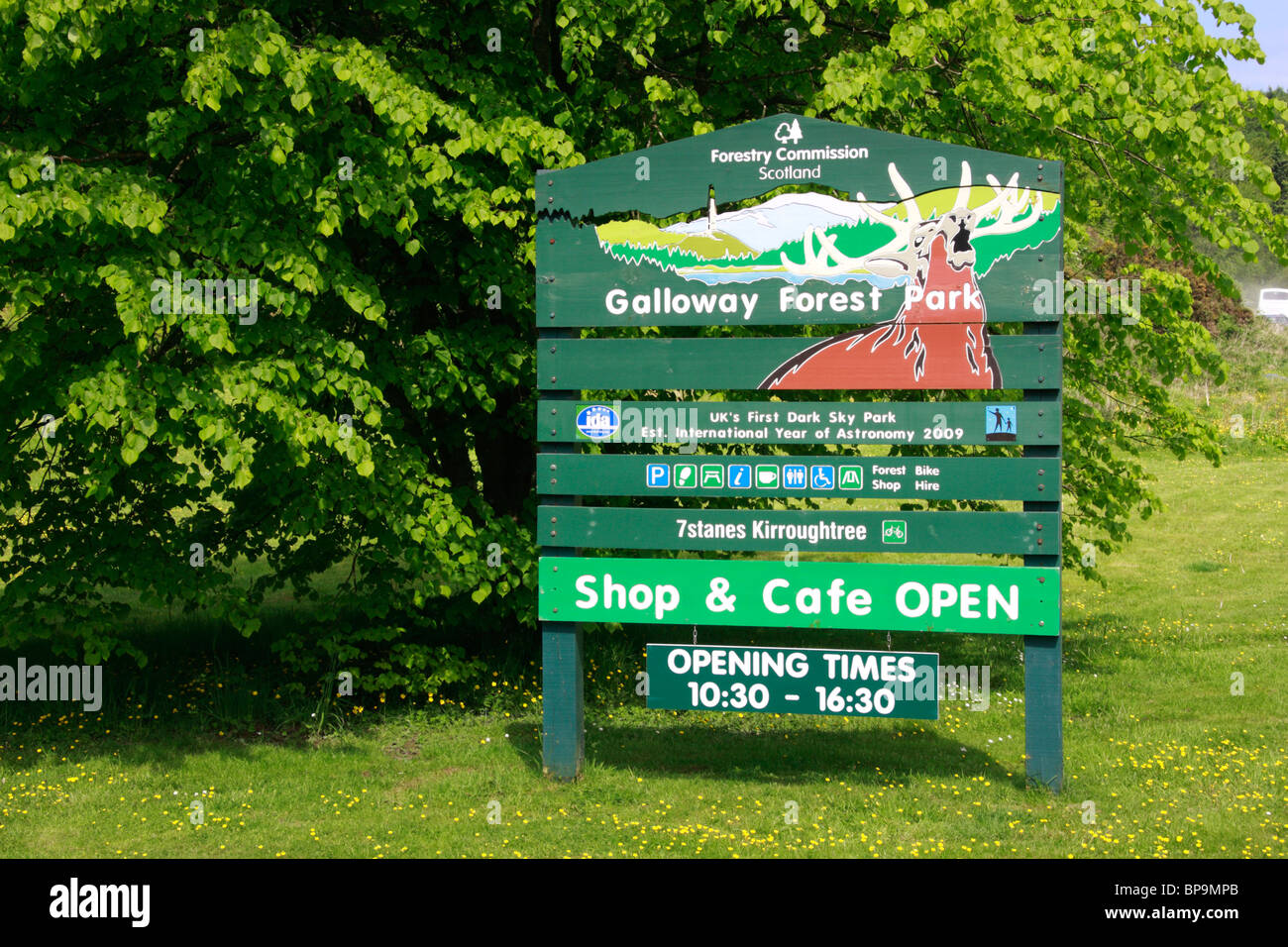 Sign in Galloway Forest Park at Kirroughtree Visitor Centre near Newton ...