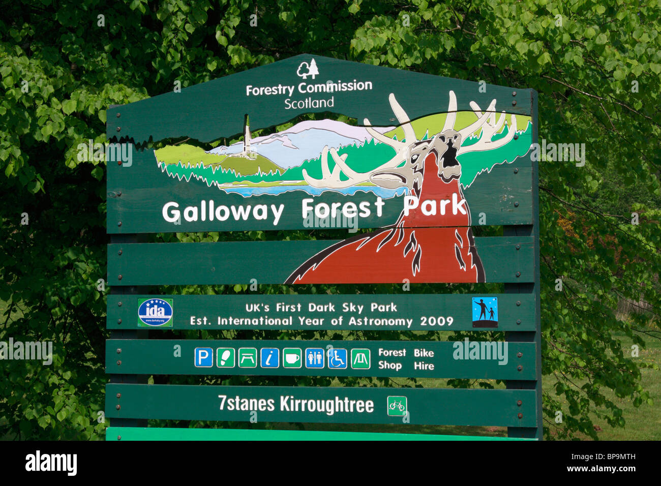 Sign at Galloway Forest Park at Kirroughtree Visitor Centre near Newton ...