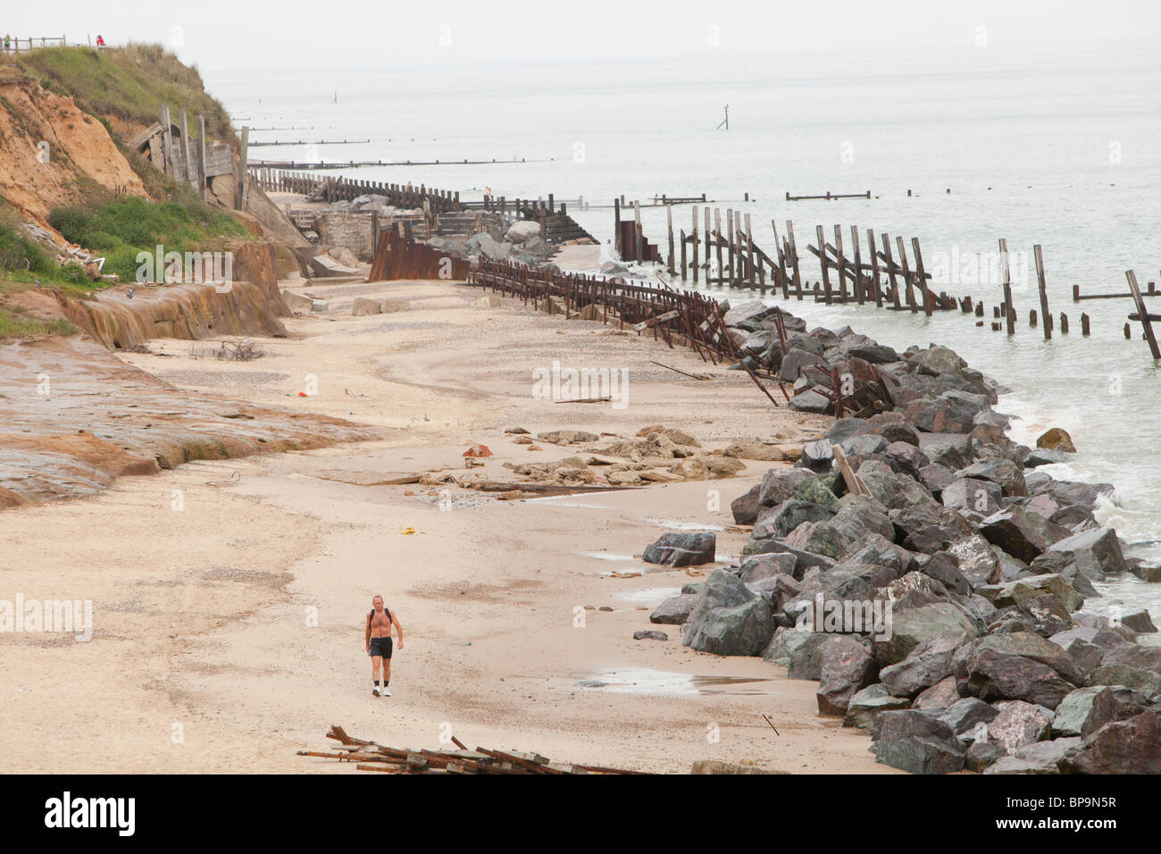 Coastal protection in Happisburgh, Norfolk, UK, the fastest eroding ...