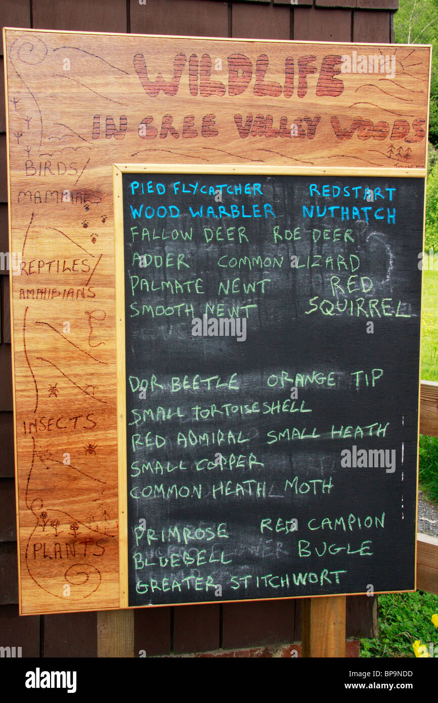 Wildlife sign at Kirroughtree Visitor Centre near Newton Stewart in the ...