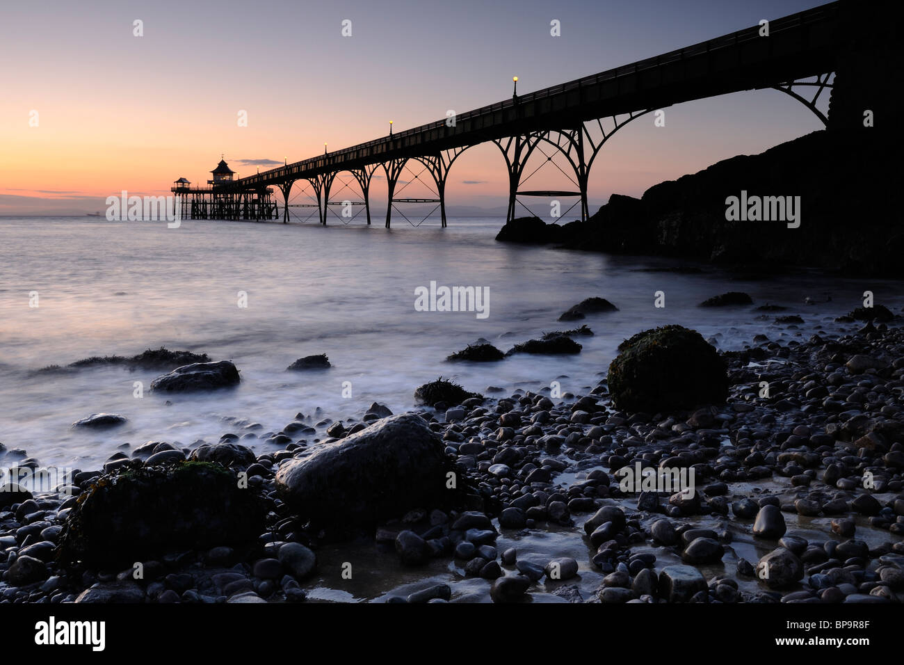 The pier at Clevedon, North Somerset, just after sunset. Clevedon Pier ...