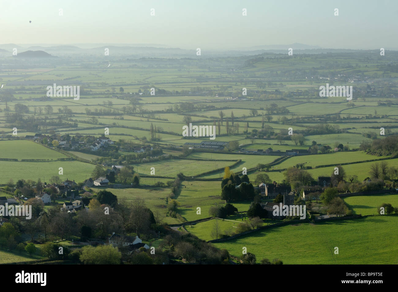 The village of Compton Bishop, Somerset, with the Somerset Levels ...