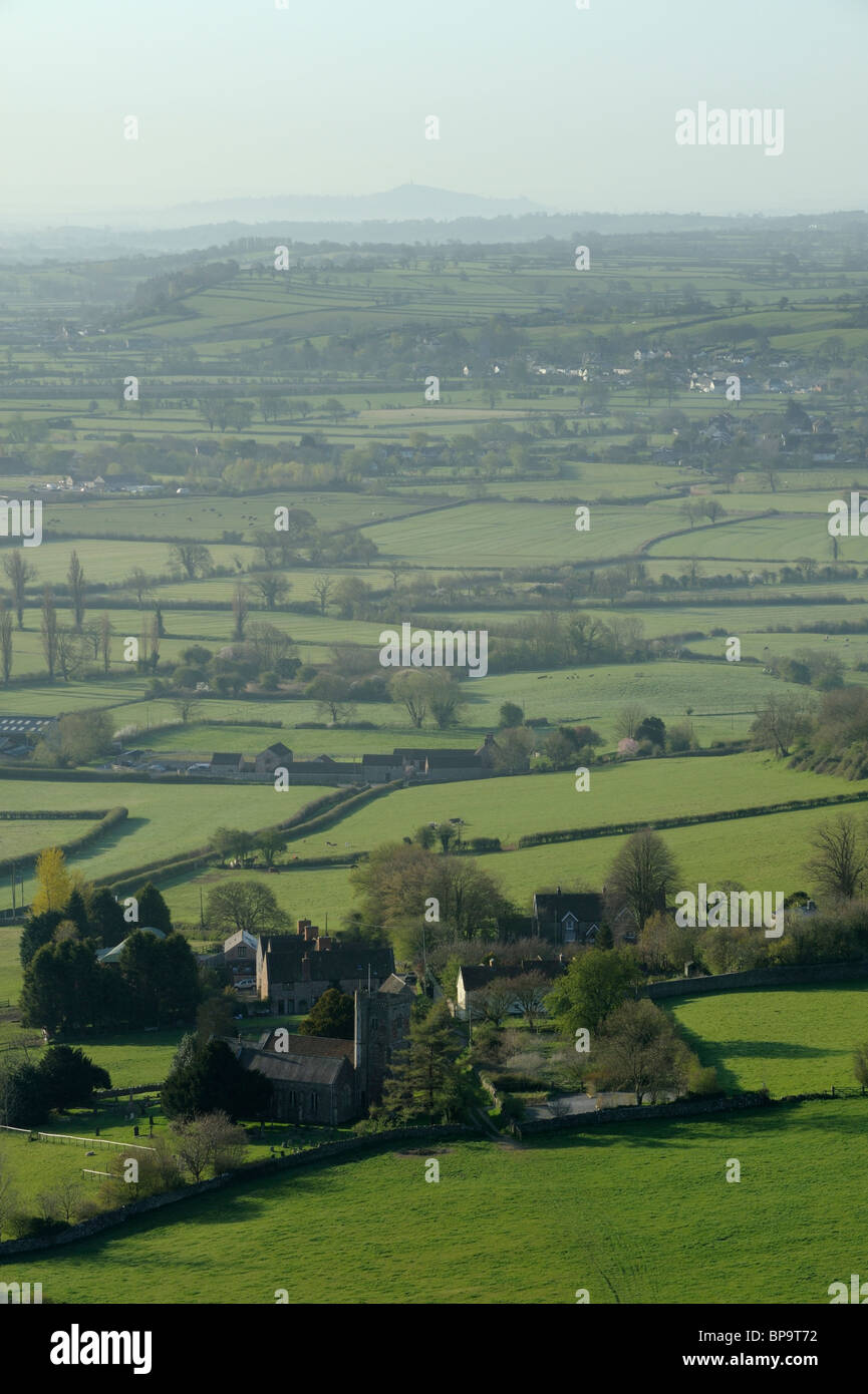 The village of Compton Bishop, Somerset, with the Somerset Levels ...