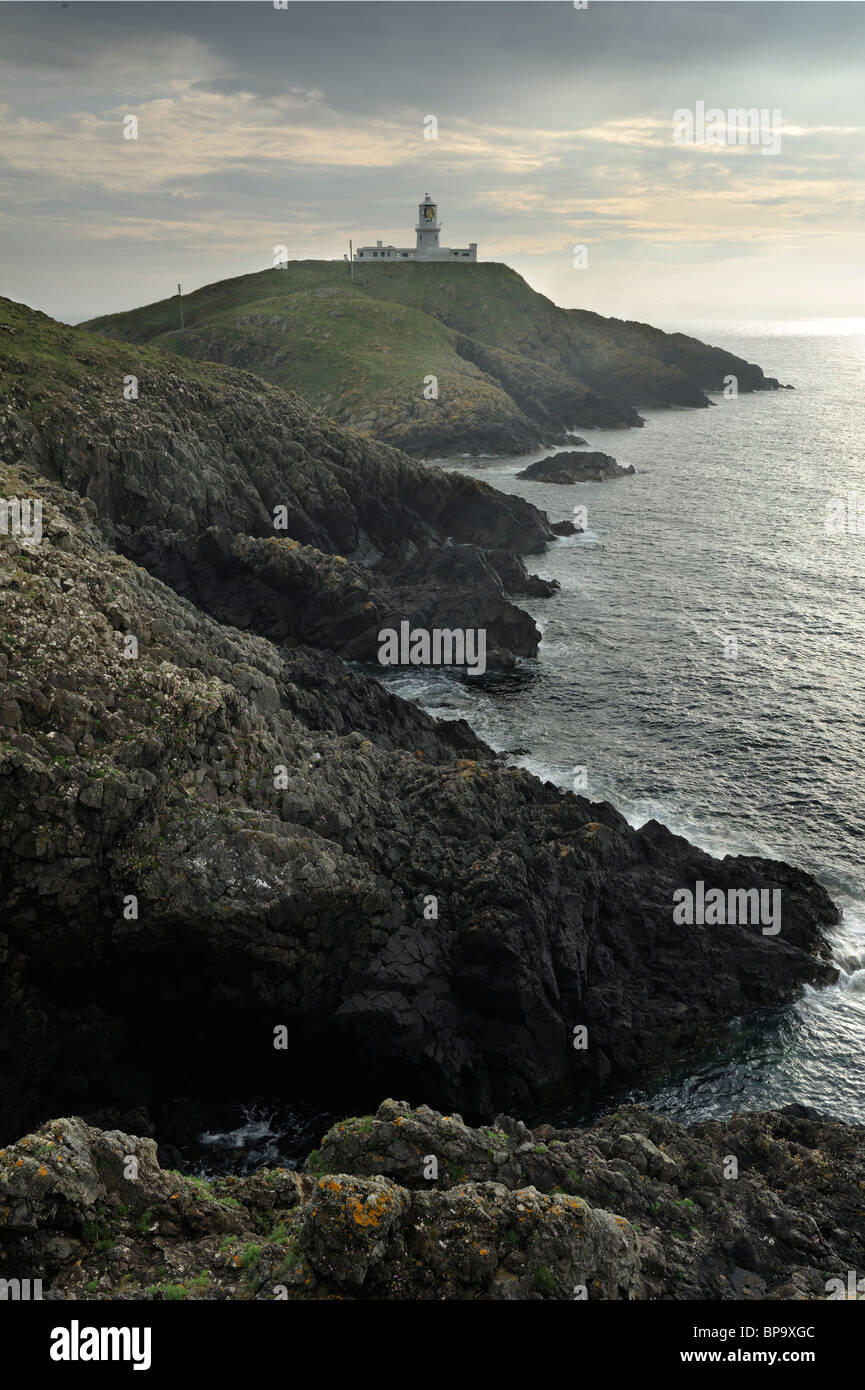 Jagged rocks leading towards Strumble Head lighthouse in Pembrokeshire ...
