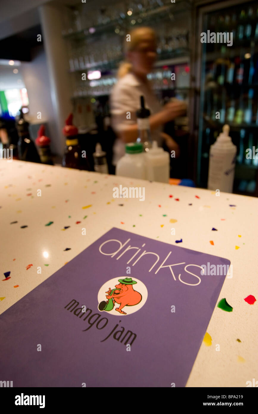 A drinks menu at the bar of the Mango Jam Restaurant in Port Douglas ...