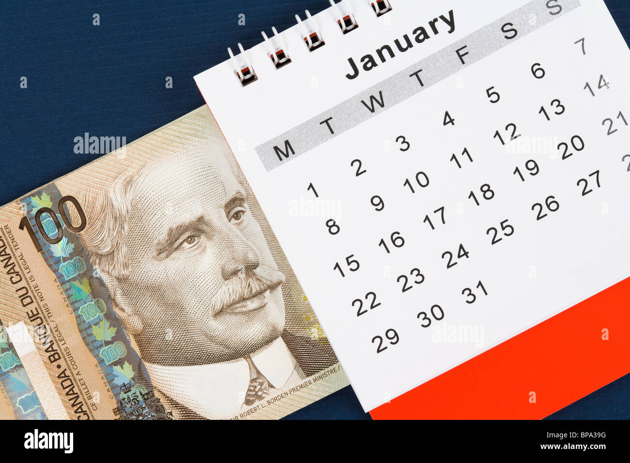 Calendar and Canadian dollar, January, New Year Stock Photo - Alamy