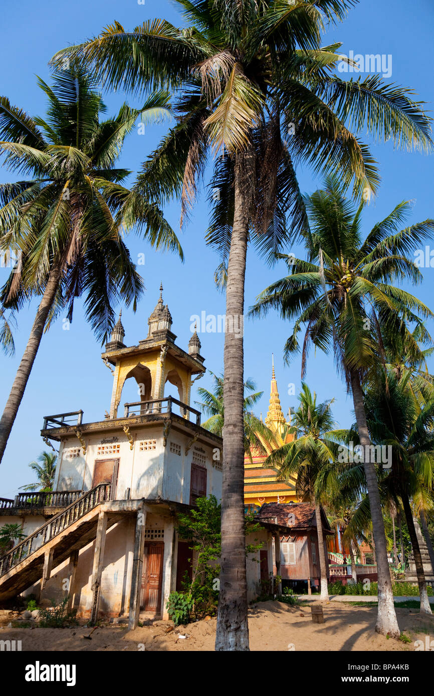 Buddhist temple and palm trees - Kandal Province, Cambodia Stock Photo ...