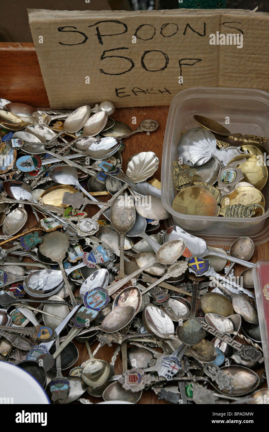 Market stall - old spoons Stock Photo - Alamy