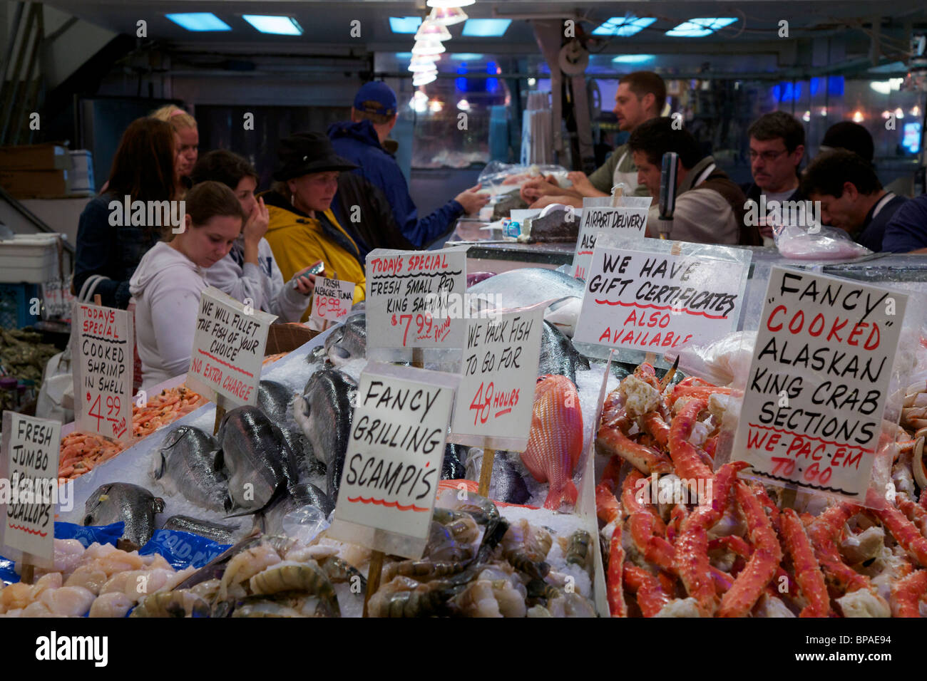 Seafood market. Pike Place Market Seattle Washington Stock Photo - Alamy