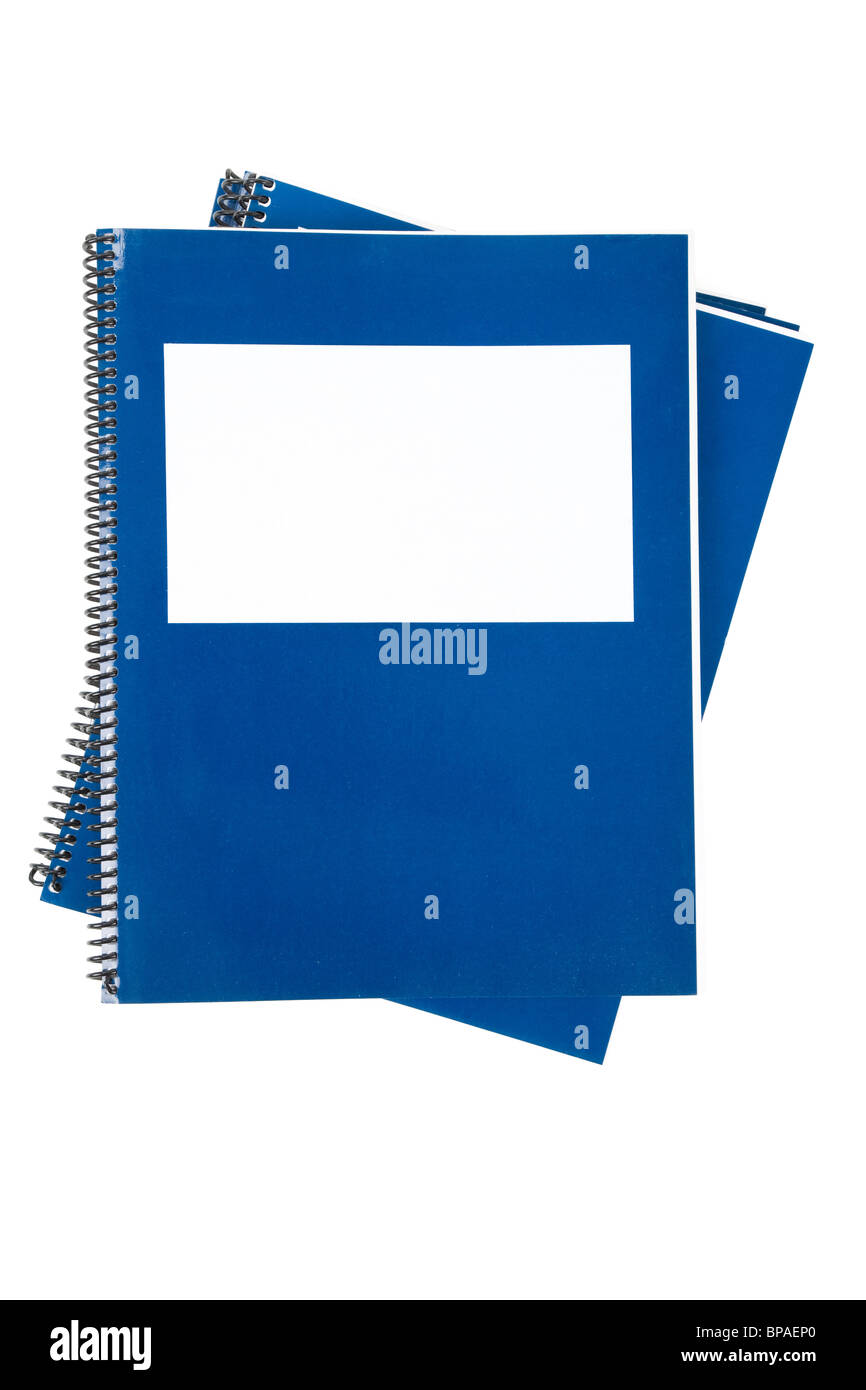 Blue school textbook, notebook or manual with white background Stock ...