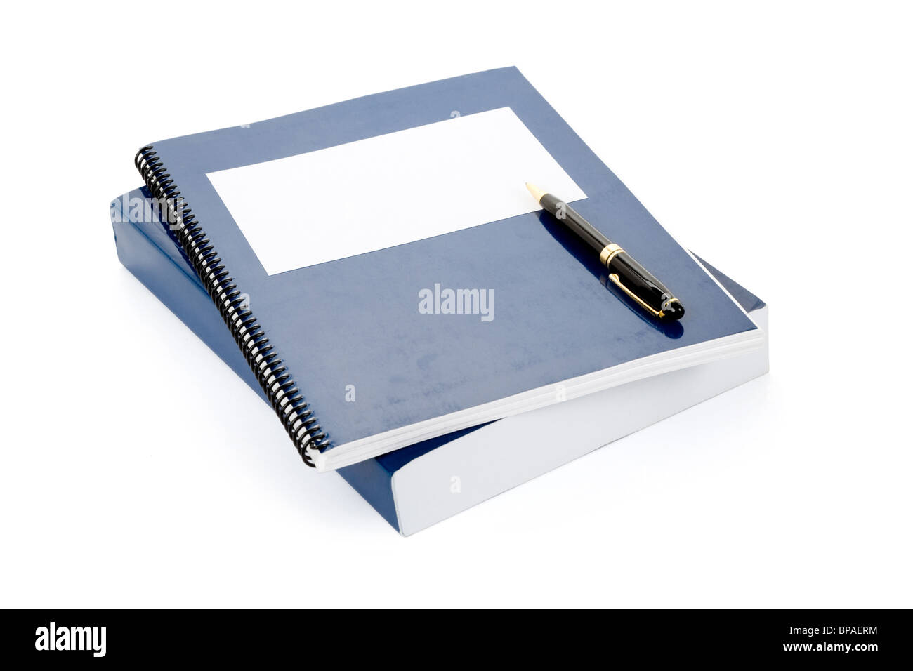 Blue school textbook, notebook or manual with white background Stock ...